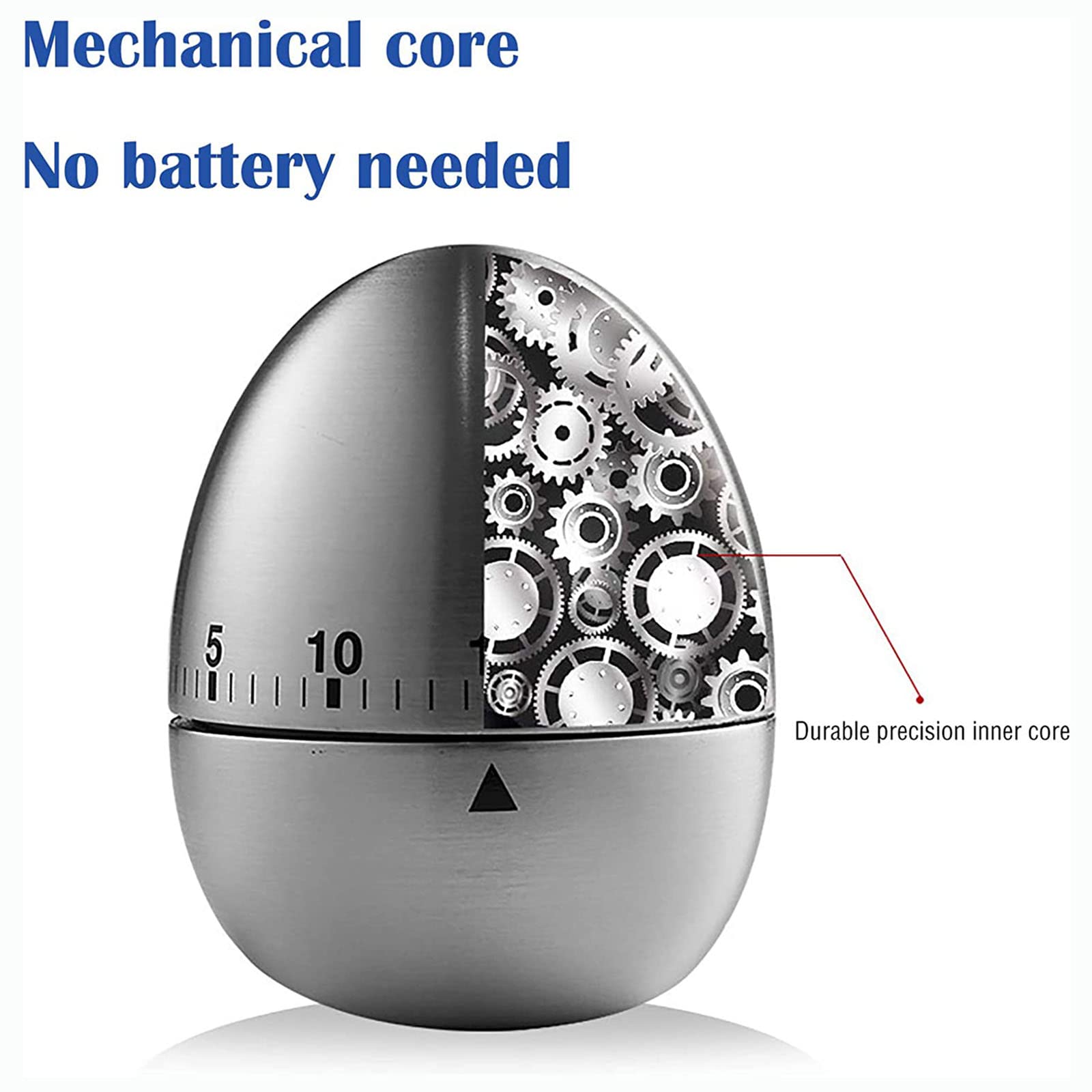 Egg Kitchen Timer Cute Manual,Stainless Steel Metal Mechanical Visual Countdown Cooking Timer with Loud Alarm for Kids Cooking Tools