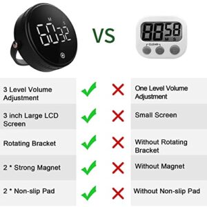 Hahago Timer, Kitchen Timer, Digital Timer, Magnetic Timer with Large Led Display Volume Adjustable, Countdown / Countup Timer, Desk Timer with Bracket for Cooking Fitness Baking Studying Teaching