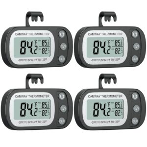 camway refrigerator fridge thermometer waterproof digital freezer room thermometer(-4°f to 122°f) max/min record function large lcd display fridge and freezer thermometers(black-4pack)