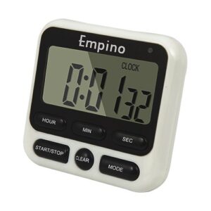 digital kitchen timer - empino upgraded 24-hours cooking timer clock countdown multifunction with big digits, loud alarm, magnetic backing stand, and memory for cooking baking exercise, white