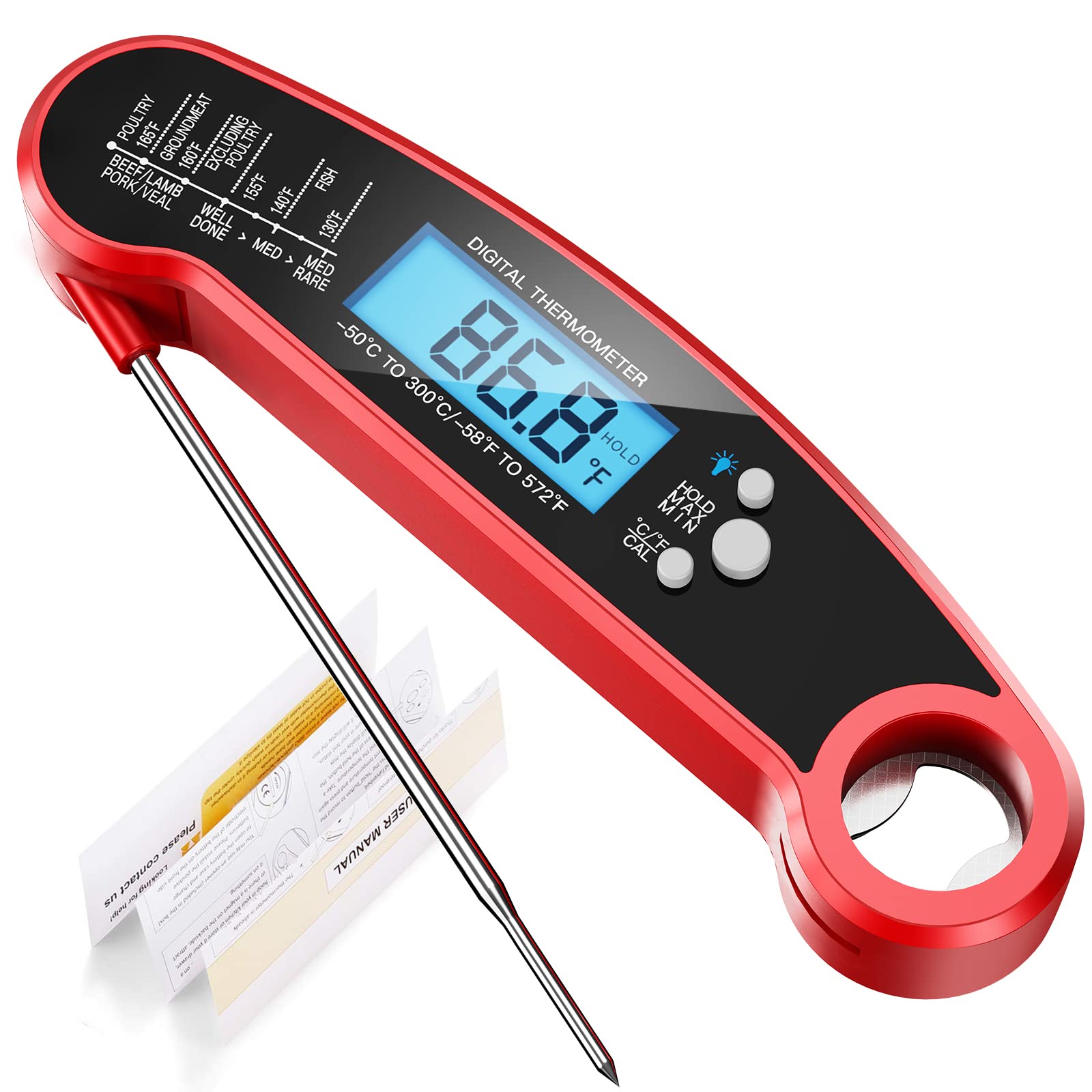 SKERYBD Digital Meat Thermometer for Cooking and Grilling, 2s Instant Read & High Accuracy & IP67 Waterproof, for Kitchen Food Candy