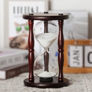 large hourglass timer 60 minute, decorative wooden sand timer home decor, 1 hour glass white sand clock