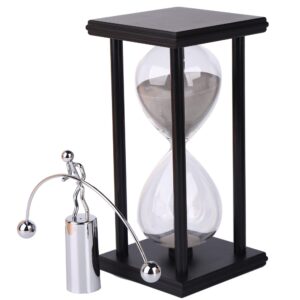 decorative sand timer clock hourglass –with balance physics motion desk toy sculpture –(light gray) 60 minute productivity hour glass sand clock timers for office, home kitchen desk decor pomodoro