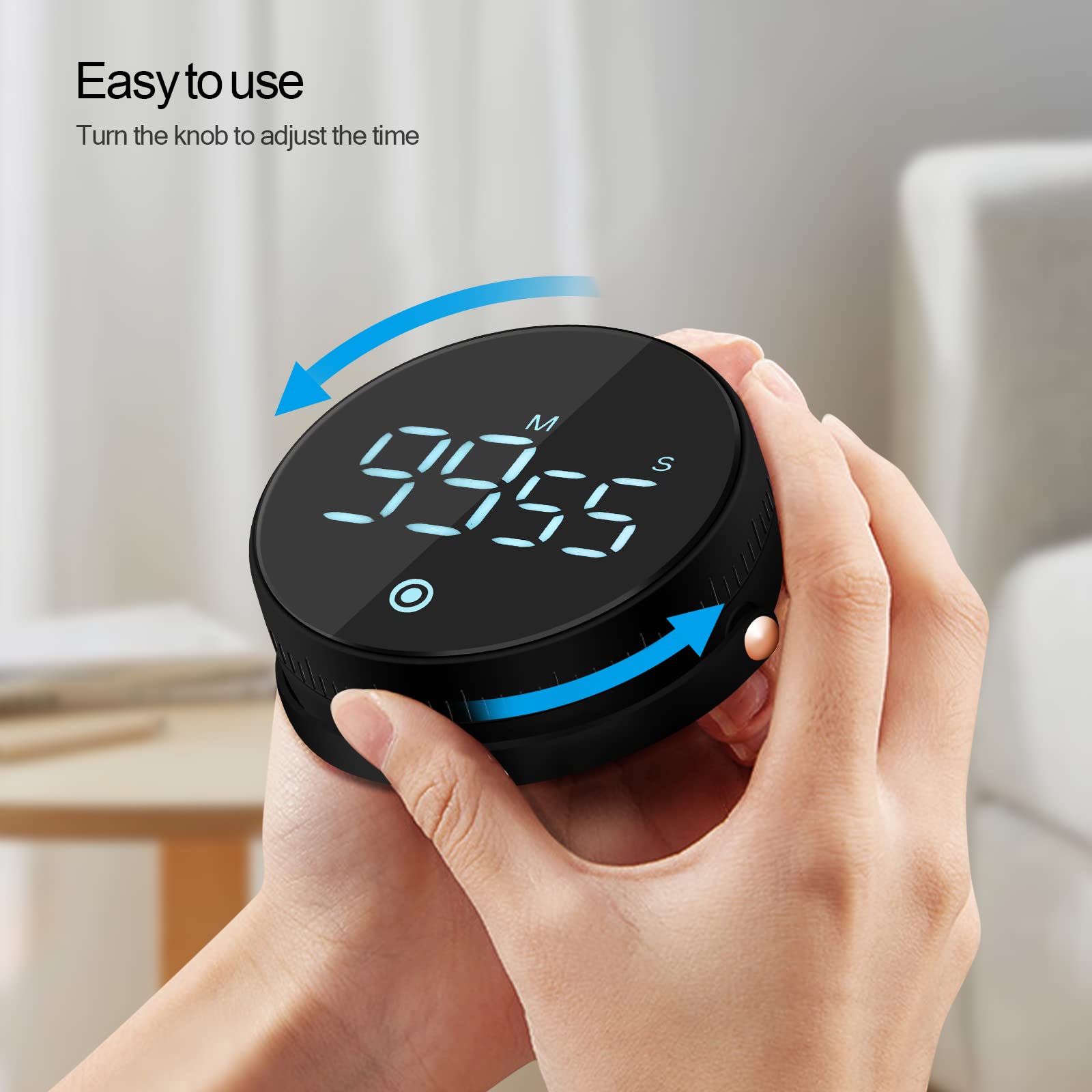 Digital Kitchen Timer, Visual Timer, Magnetic Countdown Countup Timer with Large LED Display, Digital Timer, Handy for Cooking, Exercising, Teaching, Easy for Children and Elderly (Black)