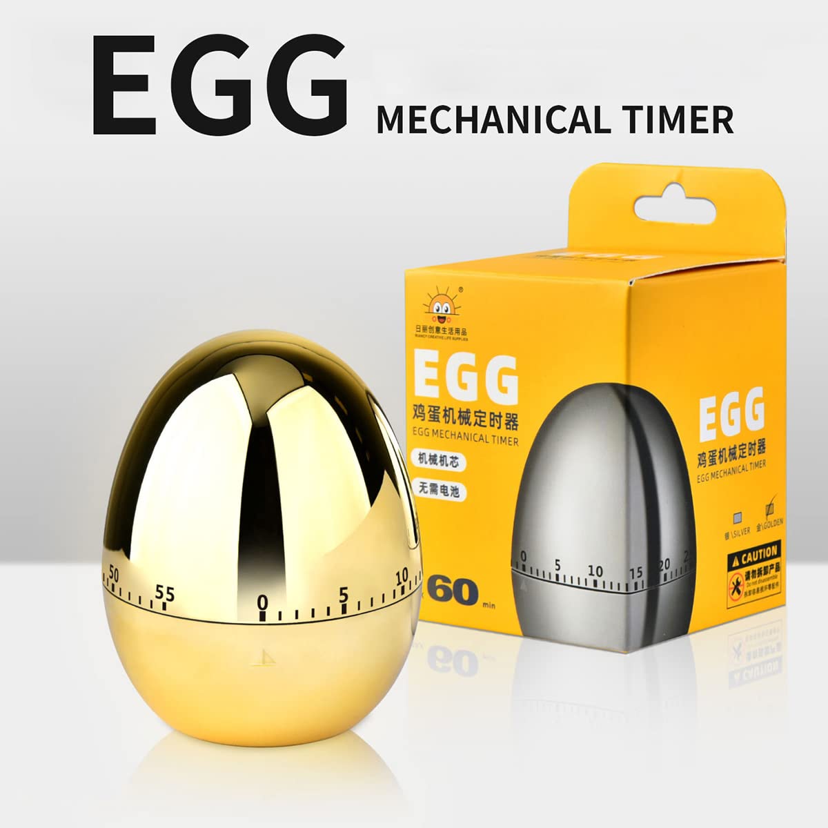 Egg Model Mechanical Timer Kitchen Gadget Cooking Clock Alarm Counters 60 Minutes Manual Timer for Study Decoration (Gold)