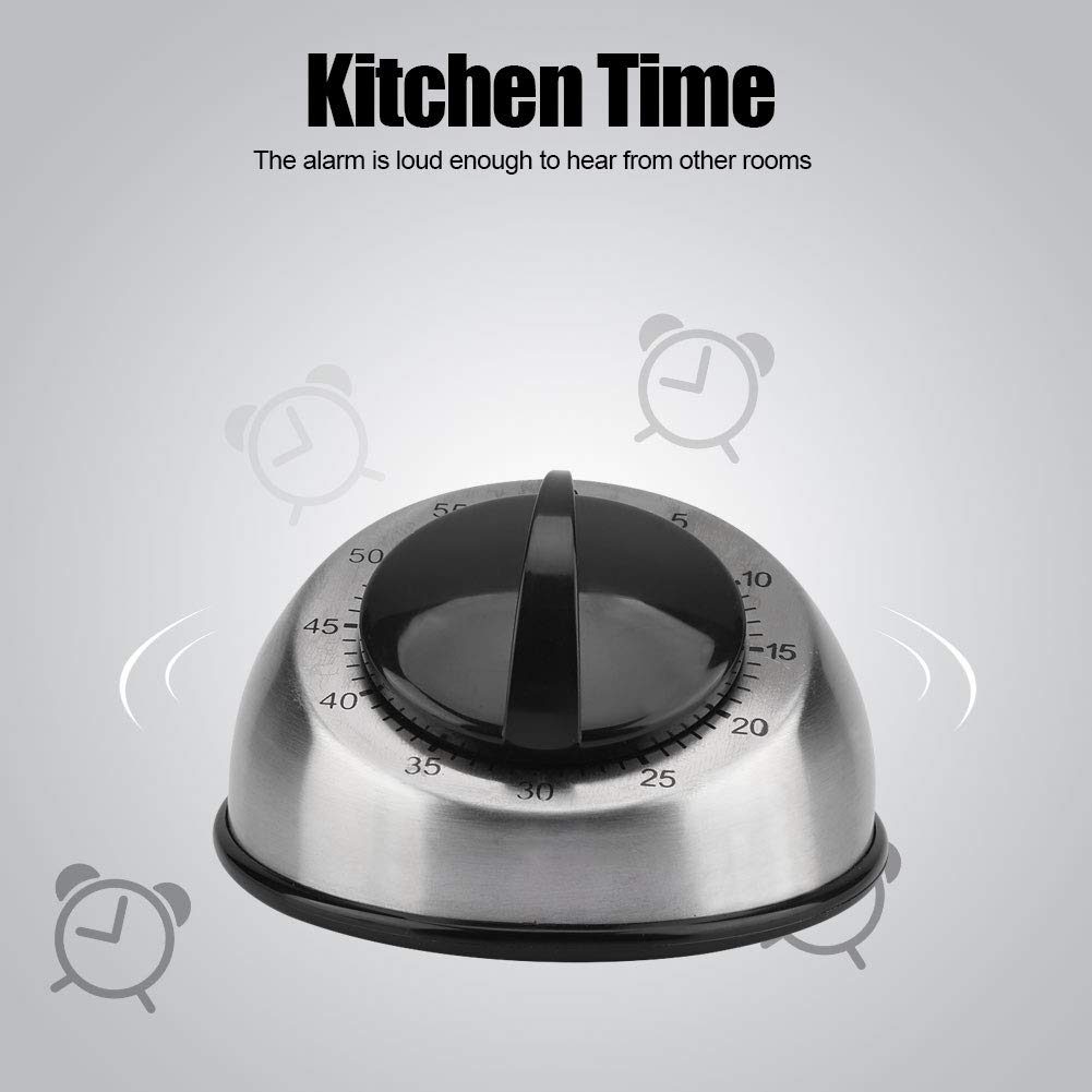 Kitchen Timer, 60 Minutes Stainless Steel Kitchen Timer Mechanical Wind-Up Timer Time Reminder for Cooking Baking Sports Games