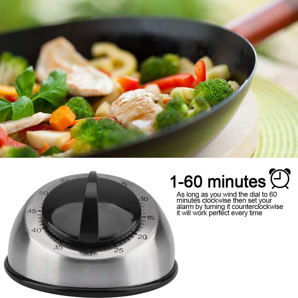 Kitchen Timer, 60 Minutes Stainless Steel Kitchen Timer Mechanical Wind-Up Timer Time Reminder for Cooking Baking Sports Games