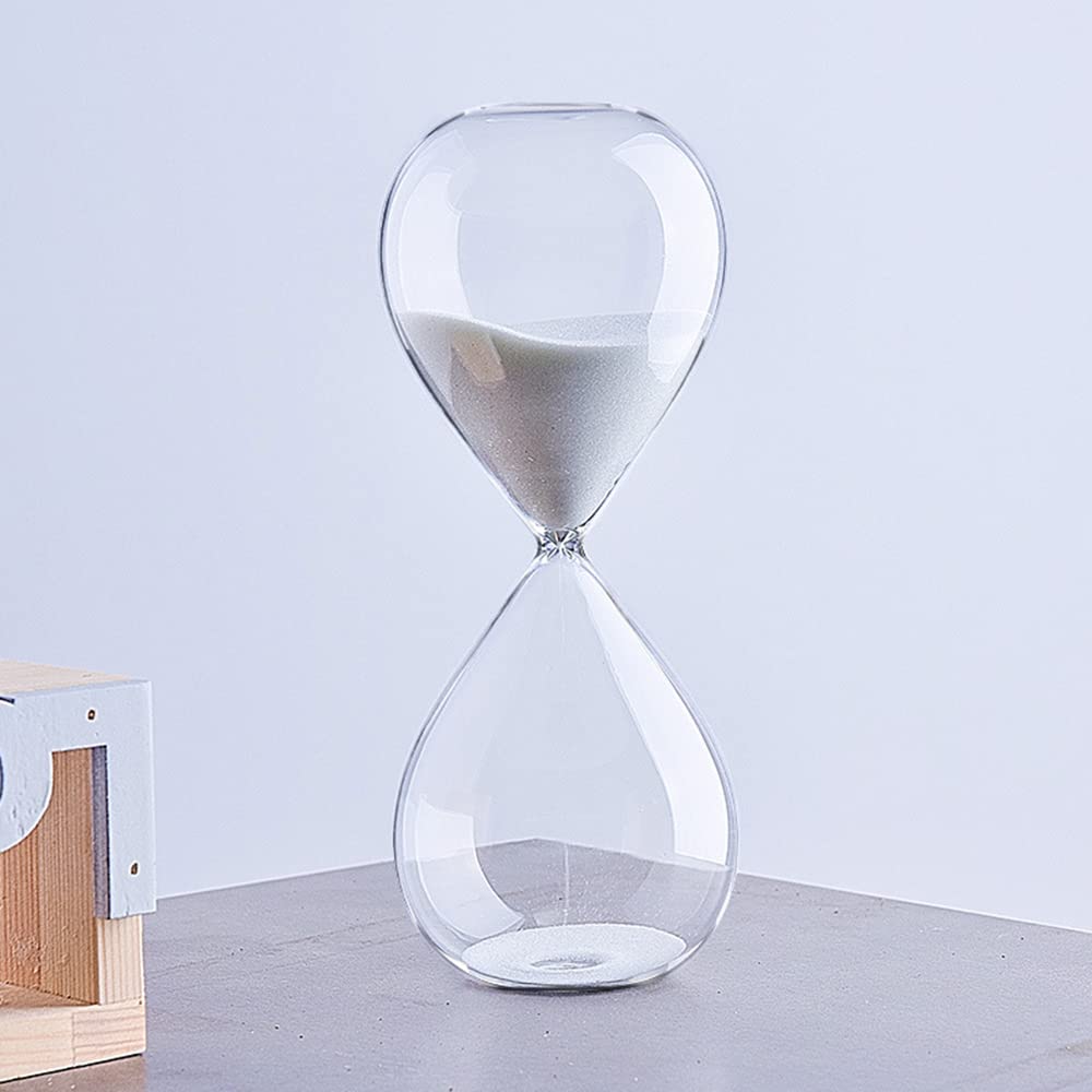 Falytemow 60 Minutes Hourglass Sand Timer Glass Sand Timer Egg Hourglass for Kitchen Child Brushing Teeth School Teaching White