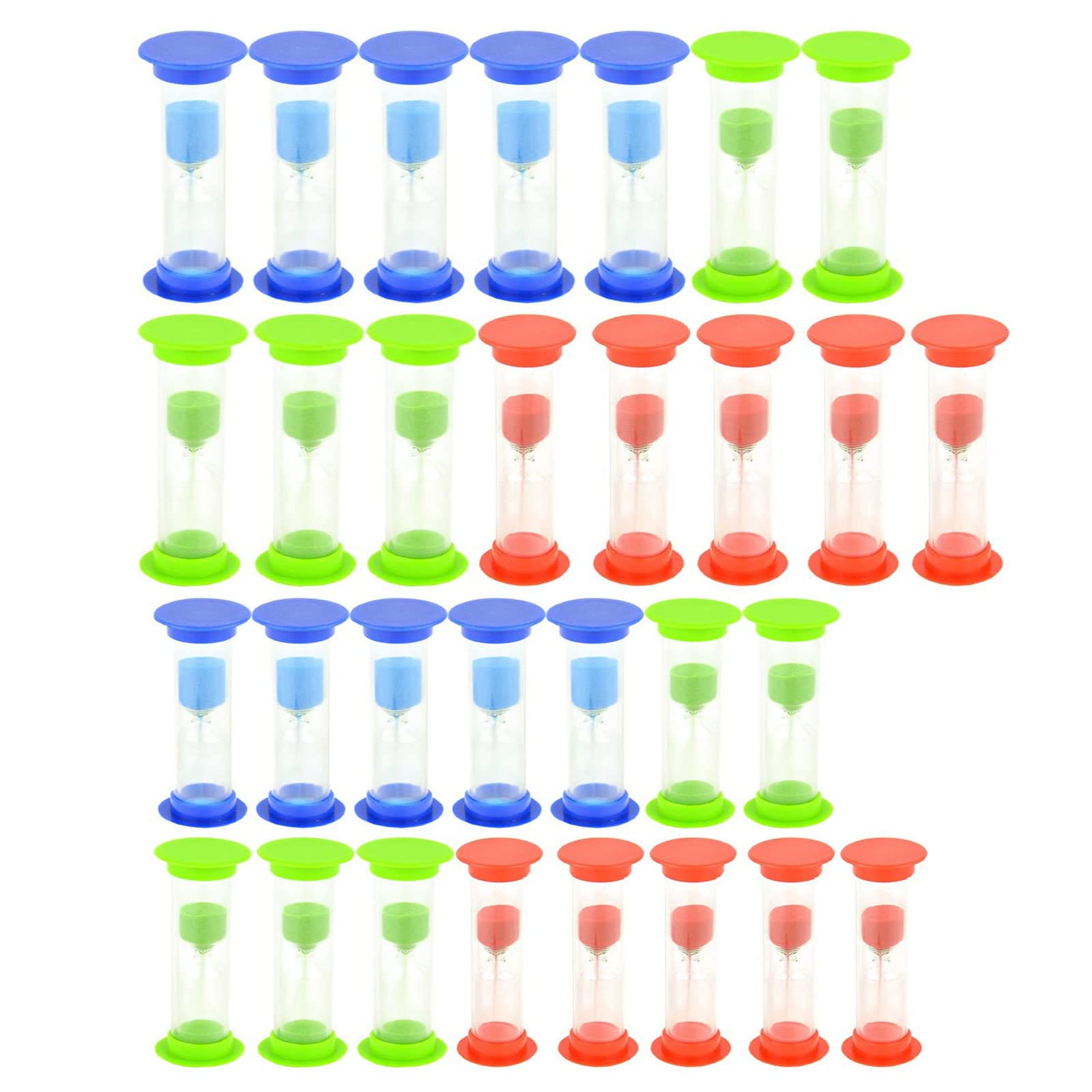 Swity Home 30 Pack 5 Minutes Plastic Sand Timer, Set of 30 (Red, Blue, Green, 30 Pack)