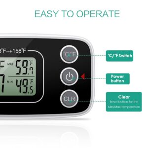 ORIA Refrigerator Thermometer, Digital Indoor Thermometer, Upgraded Version Freezer Fridge Thermometer with Large LCD Display, Max and Min Display for Room, Refrigerator, Kitchen, 2 Pack