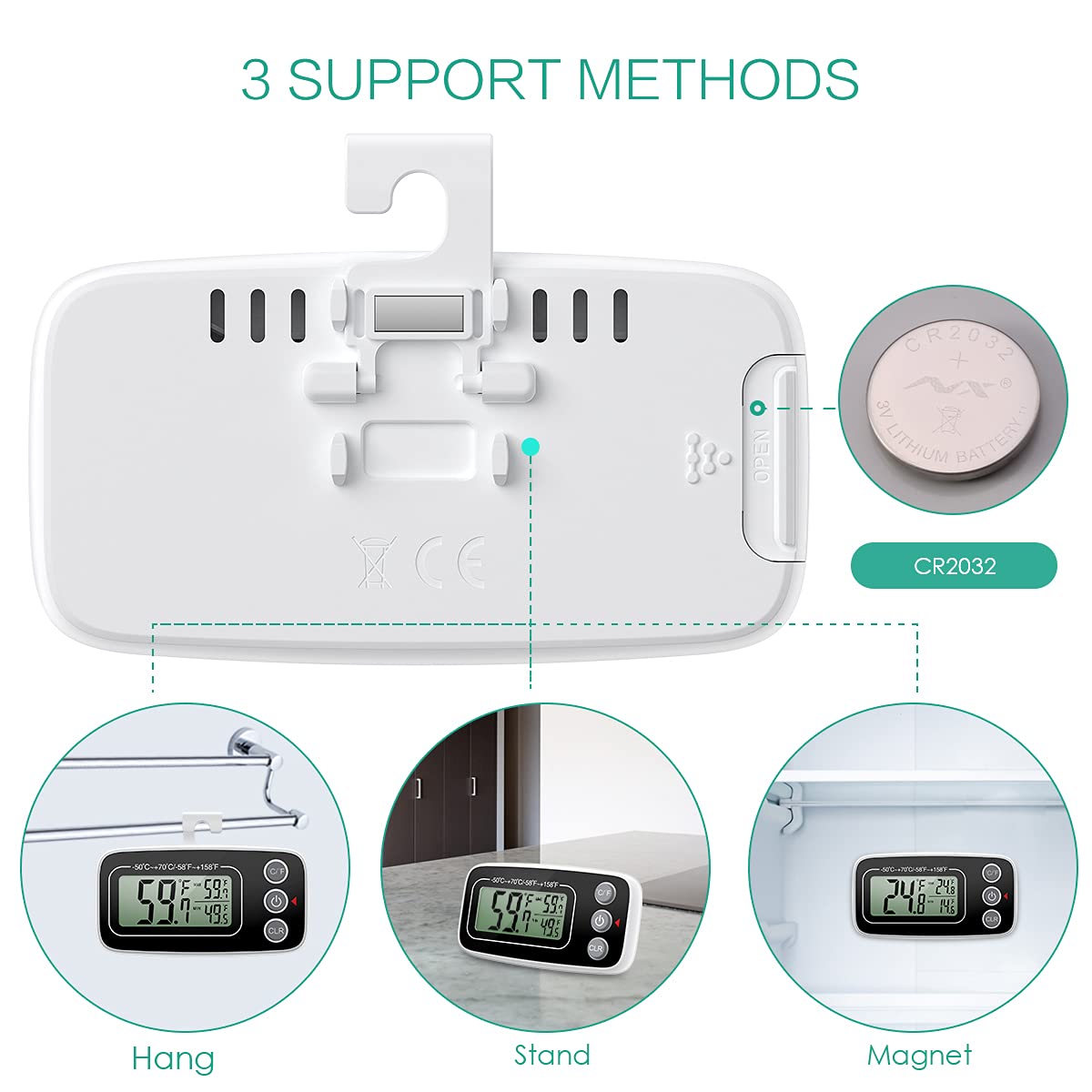 ORIA Refrigerator Thermometer, Digital Indoor Thermometer, Upgraded Version Freezer Fridge Thermometer with Large LCD Display, Max and Min Display for Room, Refrigerator, Kitchen, 2 Pack