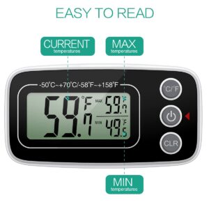 ORIA Refrigerator Thermometer, Digital Indoor Thermometer, Upgraded Version Freezer Fridge Thermometer with Large LCD Display, Max and Min Display for Room, Refrigerator, Kitchen, 2 Pack