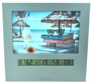 large display retirement countdown clock and 4x6 picture frame, countdown retirement clocks are fun gifts for women change photo & set day timer for vacation wedding christmas baby birthday halloween