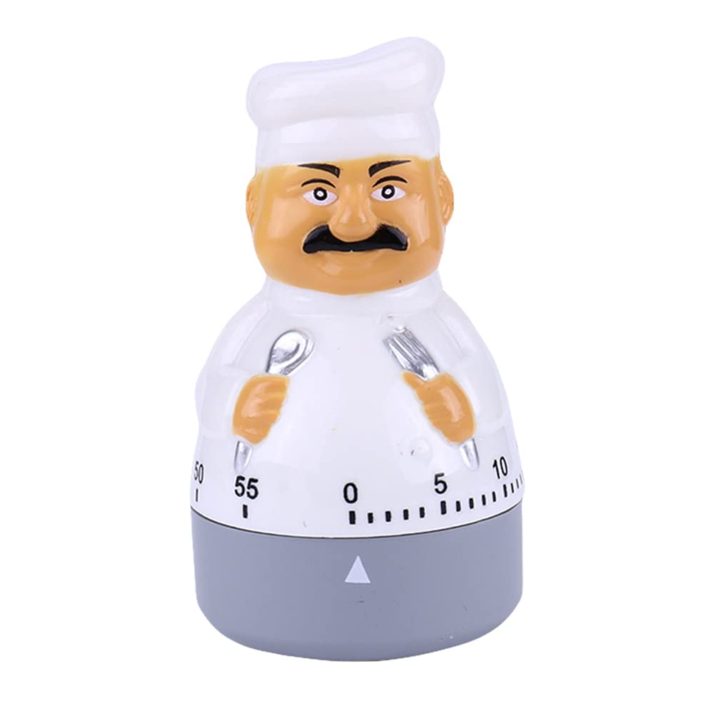 FRCOLOR Kitchen Timer, Cooking Timer 60 Minutes Manual Timer Chef Shaped Loud Alarm Clock Reminder Counter for Kitchen White