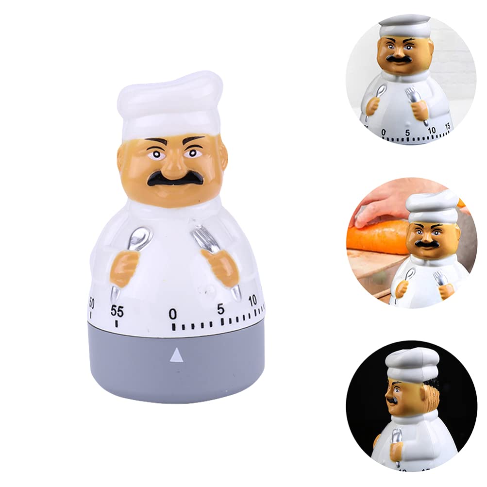 FRCOLOR Kitchen Timer, Cooking Timer 60 Minutes Manual Timer Chef Shaped Loud Alarm Clock Reminder Counter for Kitchen White