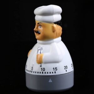 FRCOLOR Kitchen Timer, Cooking Timer 60 Minutes Manual Timer Chef Shaped Loud Alarm Clock Reminder Counter for Kitchen White