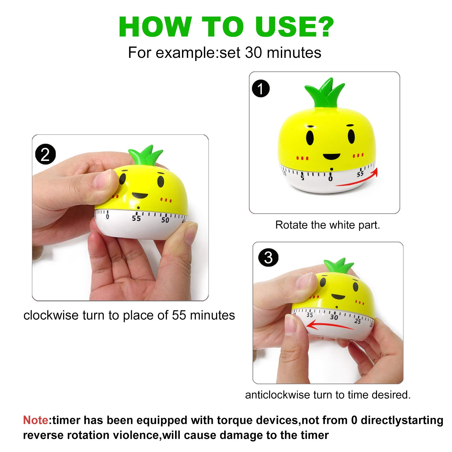 yueton Cute Vegetables 60 Minutes Cooking Mechanical Timer temporizador for Kitchen Alarm Home Desktop Decor