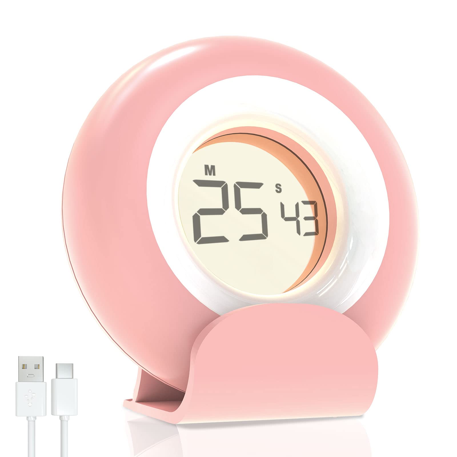 Digital Kitchen Timers - Smart Voice Control Timer, Visual timers Large LED Display Magnetic Countdown Timers for Classroom Cooking Fitness Baking Studying Teaching,Easy for Kids and Seniors（Pink）