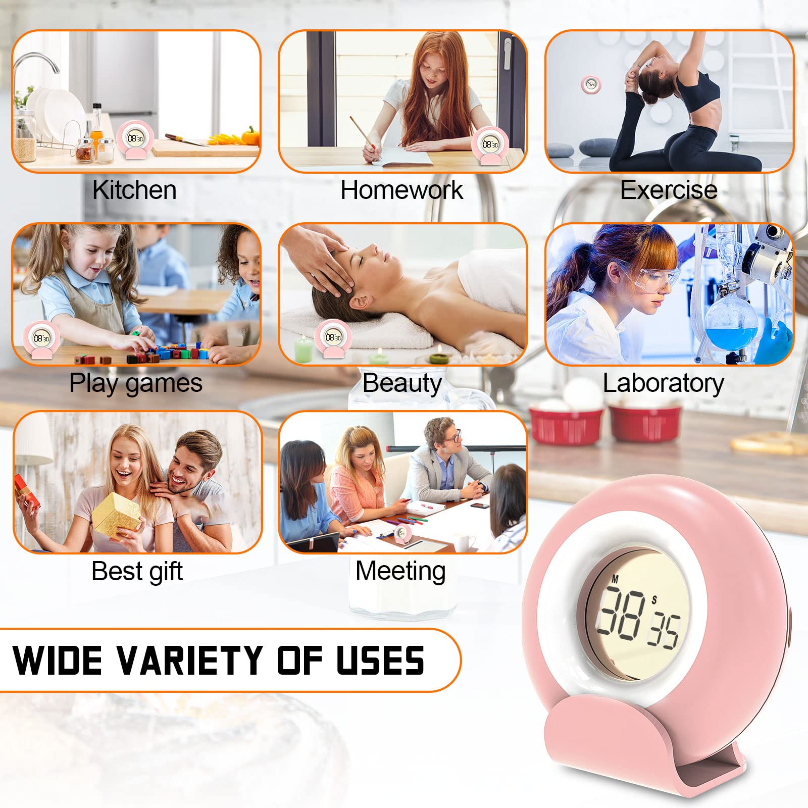 Digital Kitchen Timers - Smart Voice Control Timer, Visual timers Large LED Display Magnetic Countdown Timers for Classroom Cooking Fitness Baking Studying Teaching,Easy for Kids and Seniors（Pink）