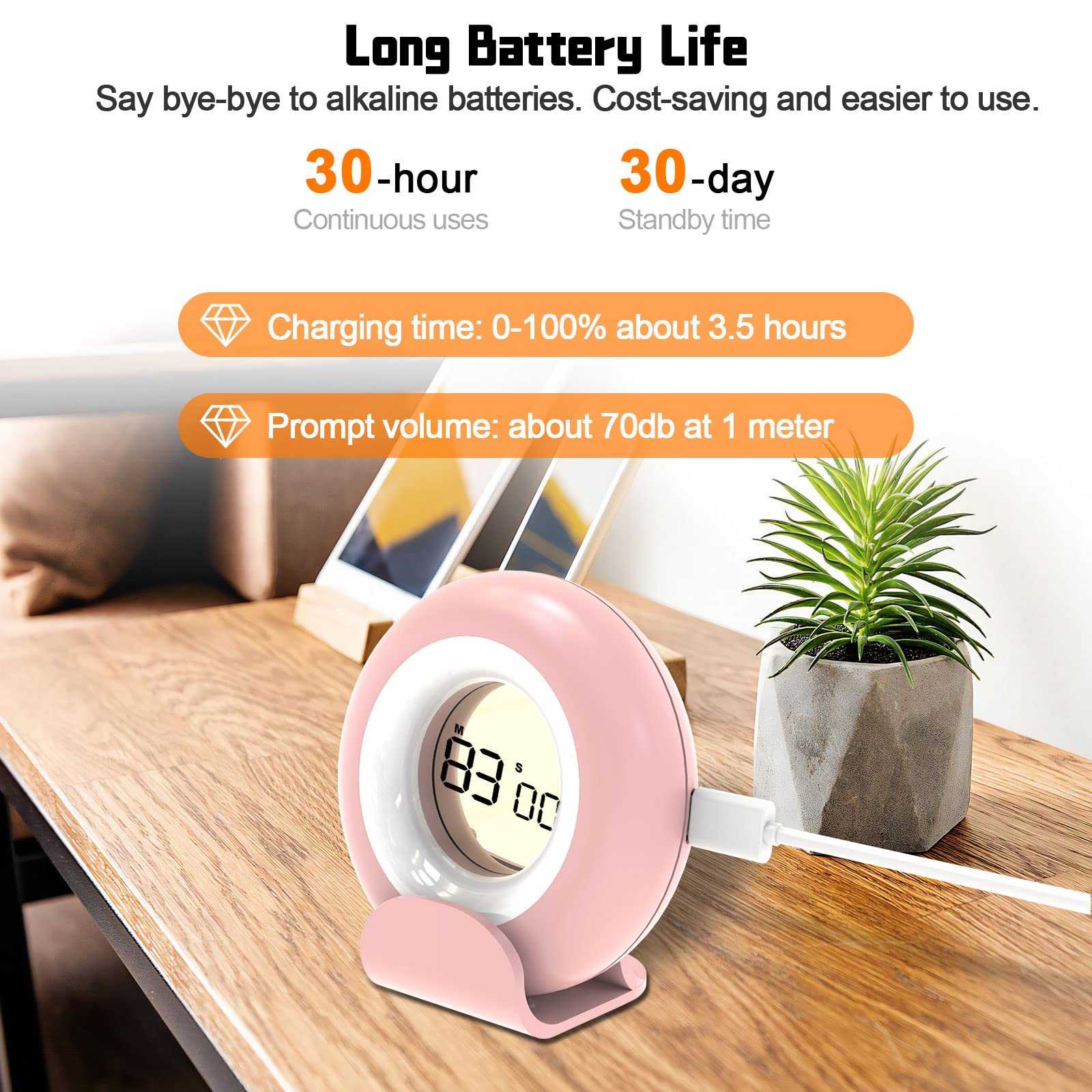 Digital Kitchen Timers - Smart Voice Control Timer, Visual timers Large LED Display Magnetic Countdown Timers for Classroom Cooking Fitness Baking Studying Teaching,Easy for Kids and Seniors（Pink）