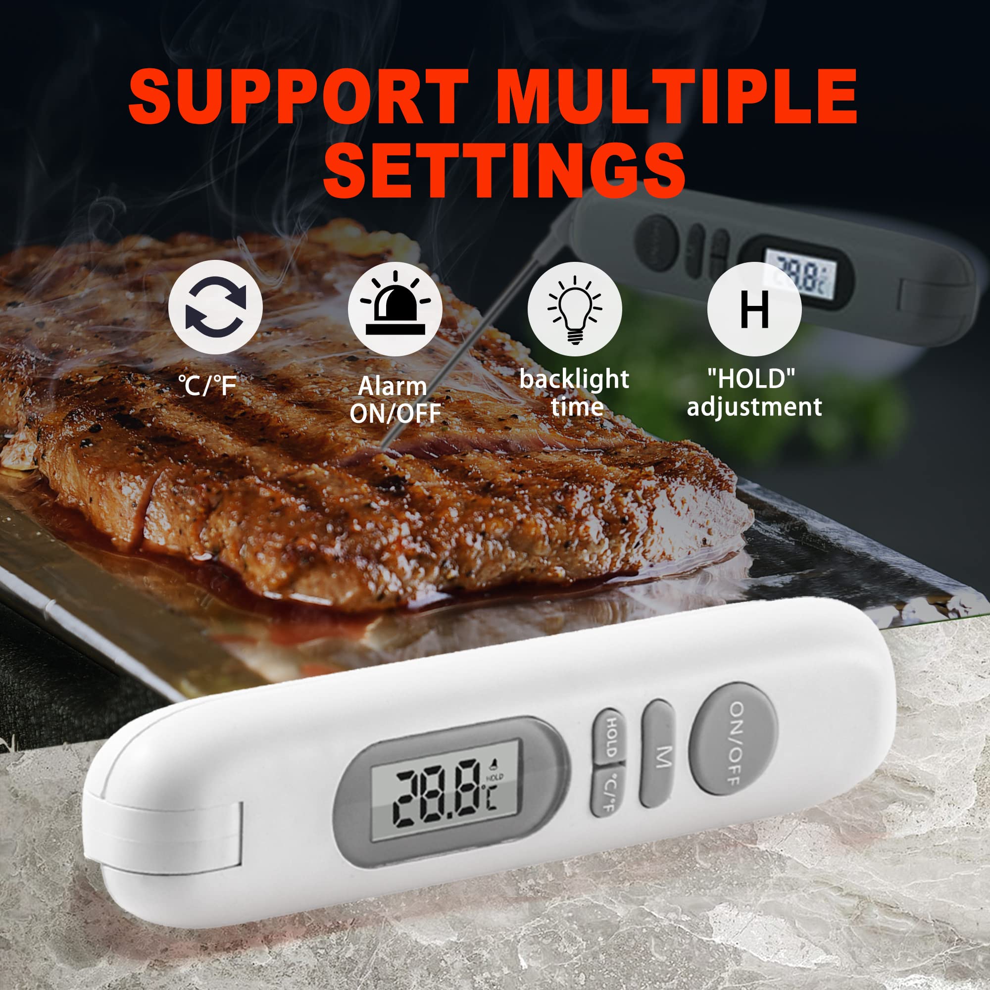 SONSENES Rechargeable Thermometer for Cooking, Kitchen,Cooking,Sugar, Baking, Milk, Tea, Food Thermometer Digital，Hot Liquid Thermometer, Chef Thermometer for BBQ, Meat, Liquid, Baking, Bread