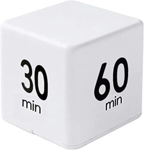 cube timer, kitchen timer for time management and countdown settings 15-20-30-60 minutes （white