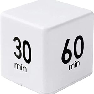 Cube Timer, Kitchen Timer for Time Management and Countdown Settings 15-20-30-60 Minutes （White