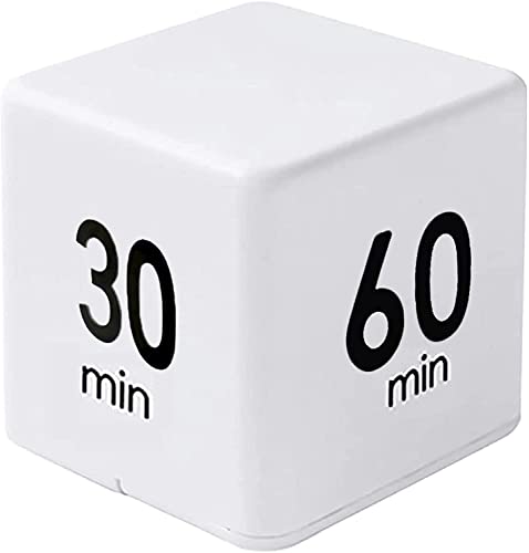 Cube Timer, Kitchen Timer for Time Management and Countdown Settings 15-20-30-60 Minutes （White