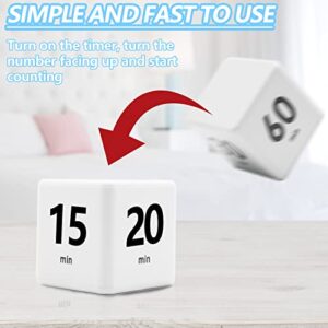 Cube Timer, Kitchen Timer for Time Management and Countdown Settings 15-20-30-60 Minutes （White