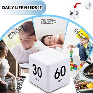 Cube Timer, Kitchen Timer for Time Management and Countdown Settings 15-20-30-60 Minutes （White