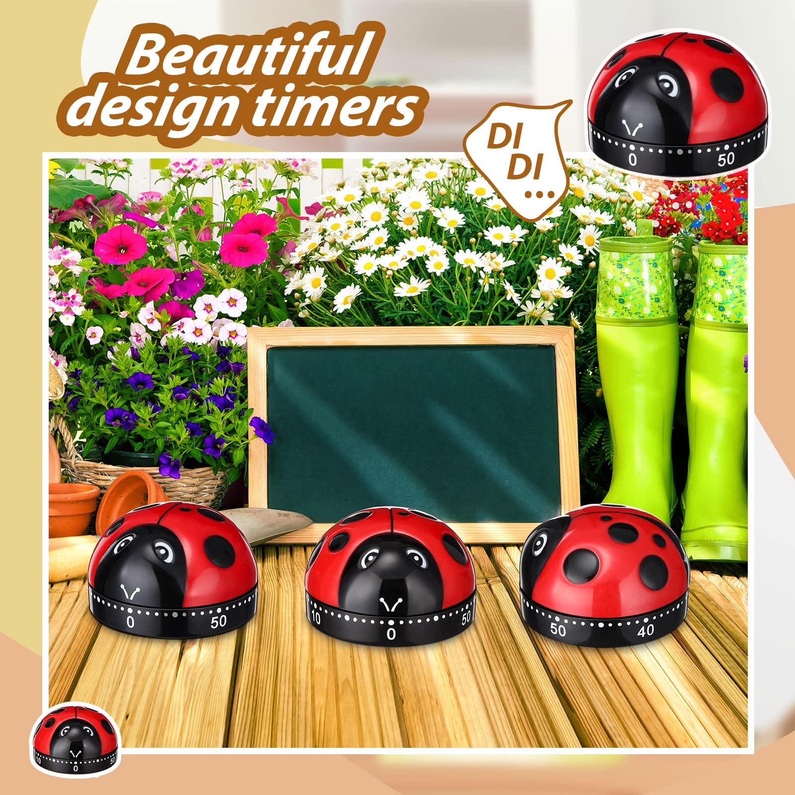 4 Pcs Ladybug Kitchen Timers for Cooking Cute Ladybug Cooking Timer 60 Minute Mechanical Timer Red Black Kitchen Alarm Clock for Kids Reading Do Sports Baking Gifts, No Battery Required