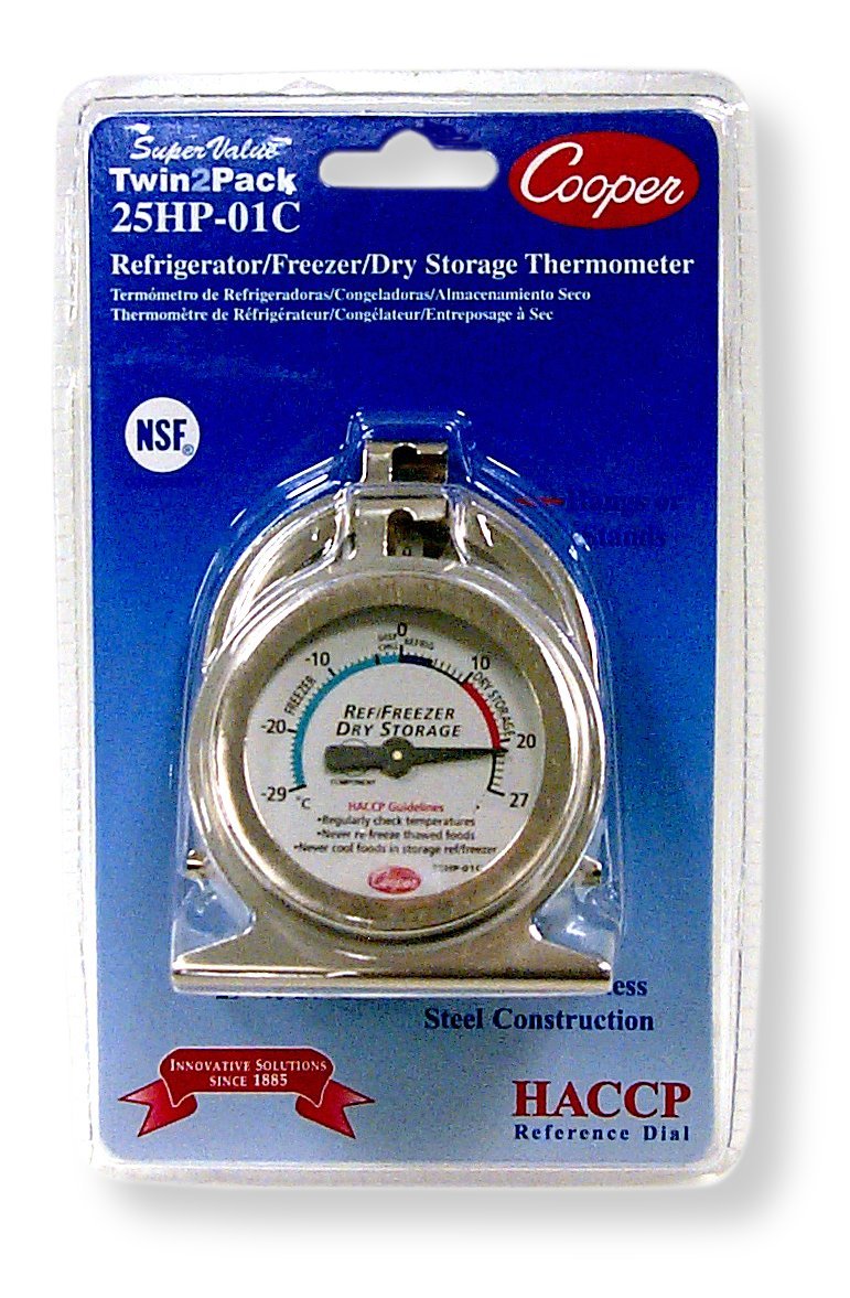 Cooper-Atkins 25HP-01C-2 Bi-Metal Refrigerator/Freezer Thermometer with HACCP Guideline, NSF Certified, -29/27°C Temperature Range (Pack of 2)