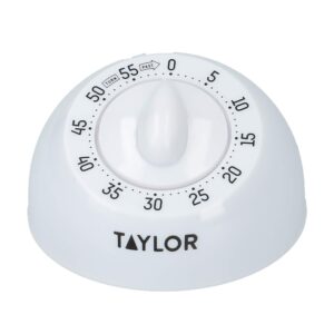 Taylor Kitchen Timer, Classic Mechanical Cooking and Baking Countdown Rotating Alarm, 60 Minutes, White