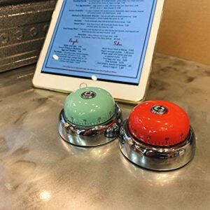 55 Minutes Magnetic Kitchen Bell Timers (Mint Green) - Manual Mechanical & No Battery Required, Retro Fire Bell, Bike Bell Cute Design, Timer for Cooking, Baking, Barbecue Learning, or Exercise Alarm