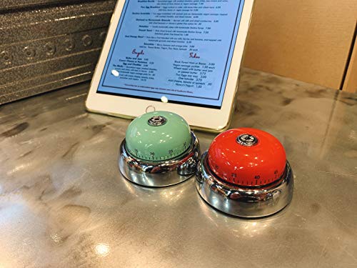 55 Minutes Magnetic Kitchen Bell Timers (Mint Green) - Manual Mechanical & No Battery Required, Retro Fire Bell, Bike Bell Cute Design, Timer for Cooking, Baking, Barbecue Learning, or Exercise Alarm