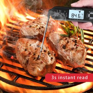 Roses&Poetry Meat Thermometer Digital Food Thermometer with 2 Probes, Alarm Setting,Backlight Large Screen,Waterproof Instant Read Cooking Thermometer for Meat,Grill,Liquids,BBQ Oven (Black)