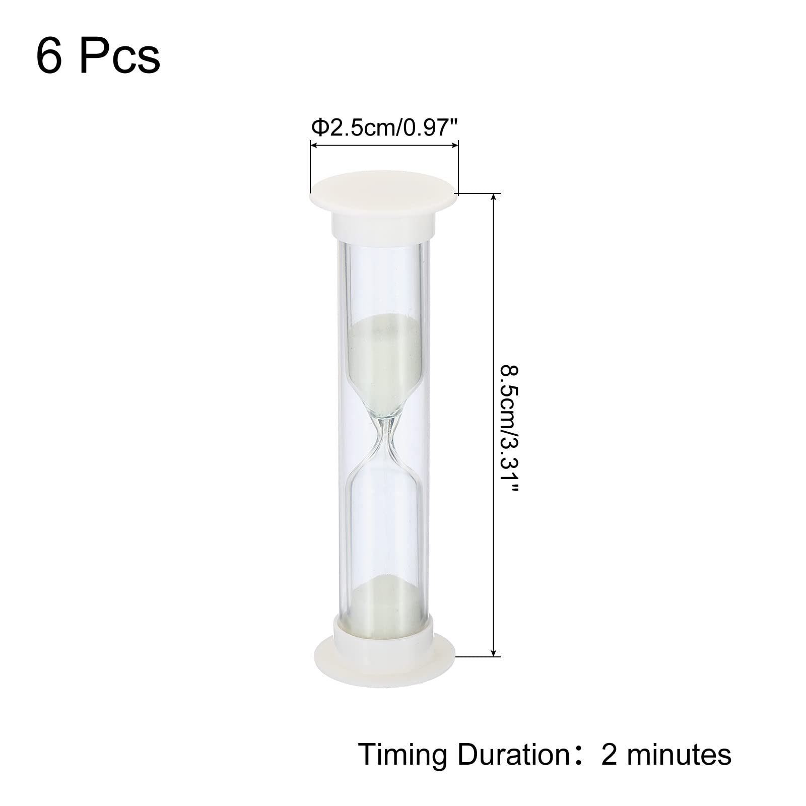 PATIKIL 2 Minute Sand Timer, 6Pcs Small Sandy Clock with Plastic Cover, Count Down Sand Glass for Games, Kitchen, Party Favors DIY Decoration, White