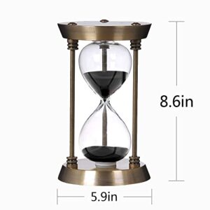 60 Minute Hourglass Sand Timer with Metal Frame, Bronze Big Size Antique Sand Clock, Black Sand