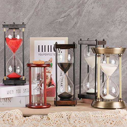 60 Minute Hourglass Sand Timer with Metal Frame, Bronze Big Size Antique Sand Clock, Black Sand