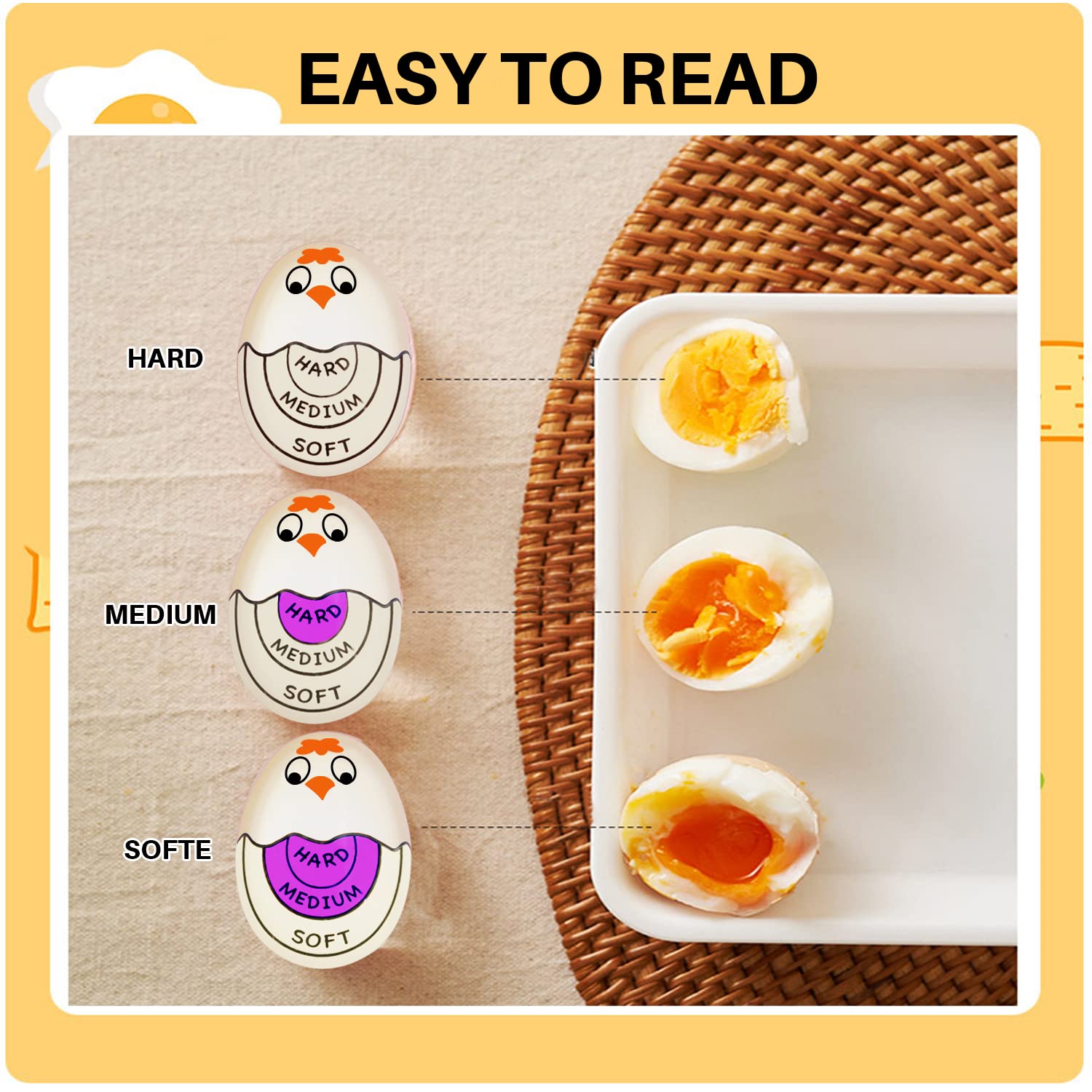 Egg Timer Sensitive Hard & Soft Boiled Color Changing Indicator Tells When Eggs are Ready 3 Pack Purple