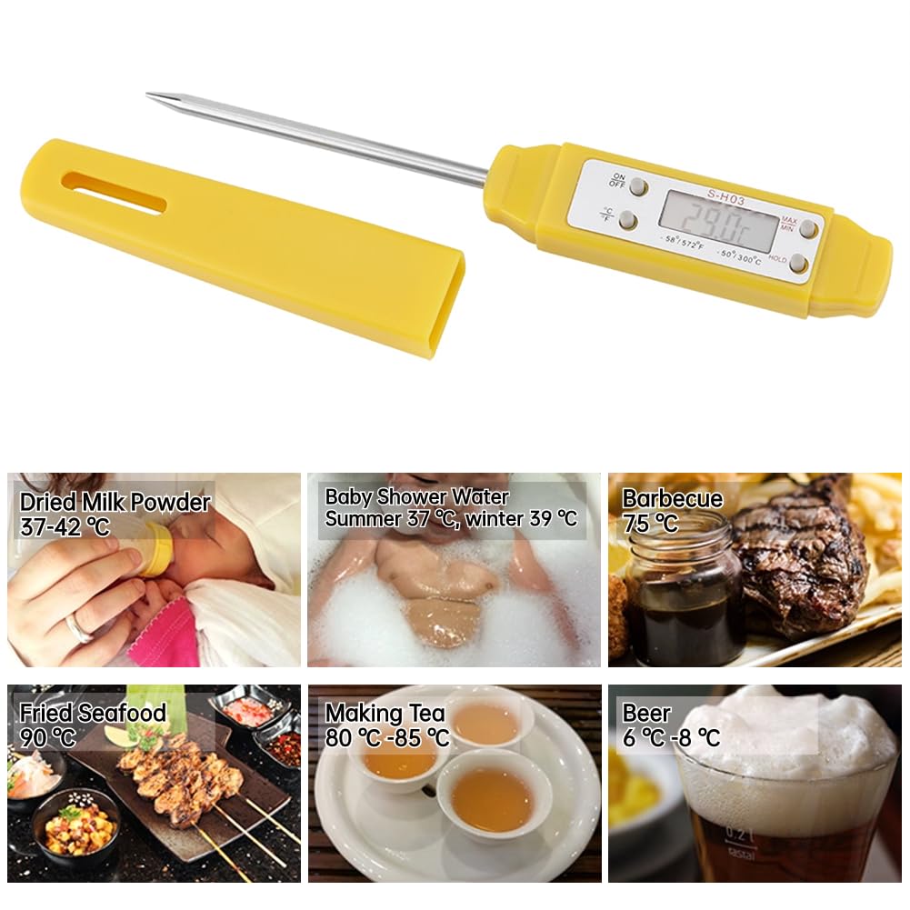 Instant Read Meat Thermometer, Digital Food Probe, Digital Cooking Food Thermometer for Kitchen BBQ Milk(Without Battery)(Yellow)