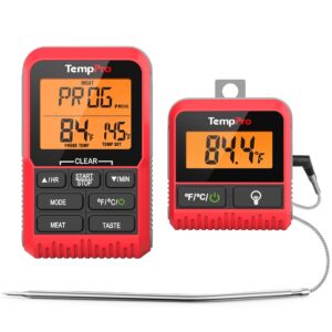 temppro h06b 500ft wireless meat thermometer digital with meat probe,meat thermometer digital wireless with 3 backlit colors and timer mode, remote meat thermometer for grilling and smoking