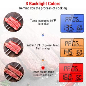 TempPro H06B 500FT Wireless Meat Thermometer Digital with Meat Probe,Meat Thermometer Digital Wireless with 3 Backlit Colors and Timer Mode, Remote Meat Thermometer for Grilling and Smoking