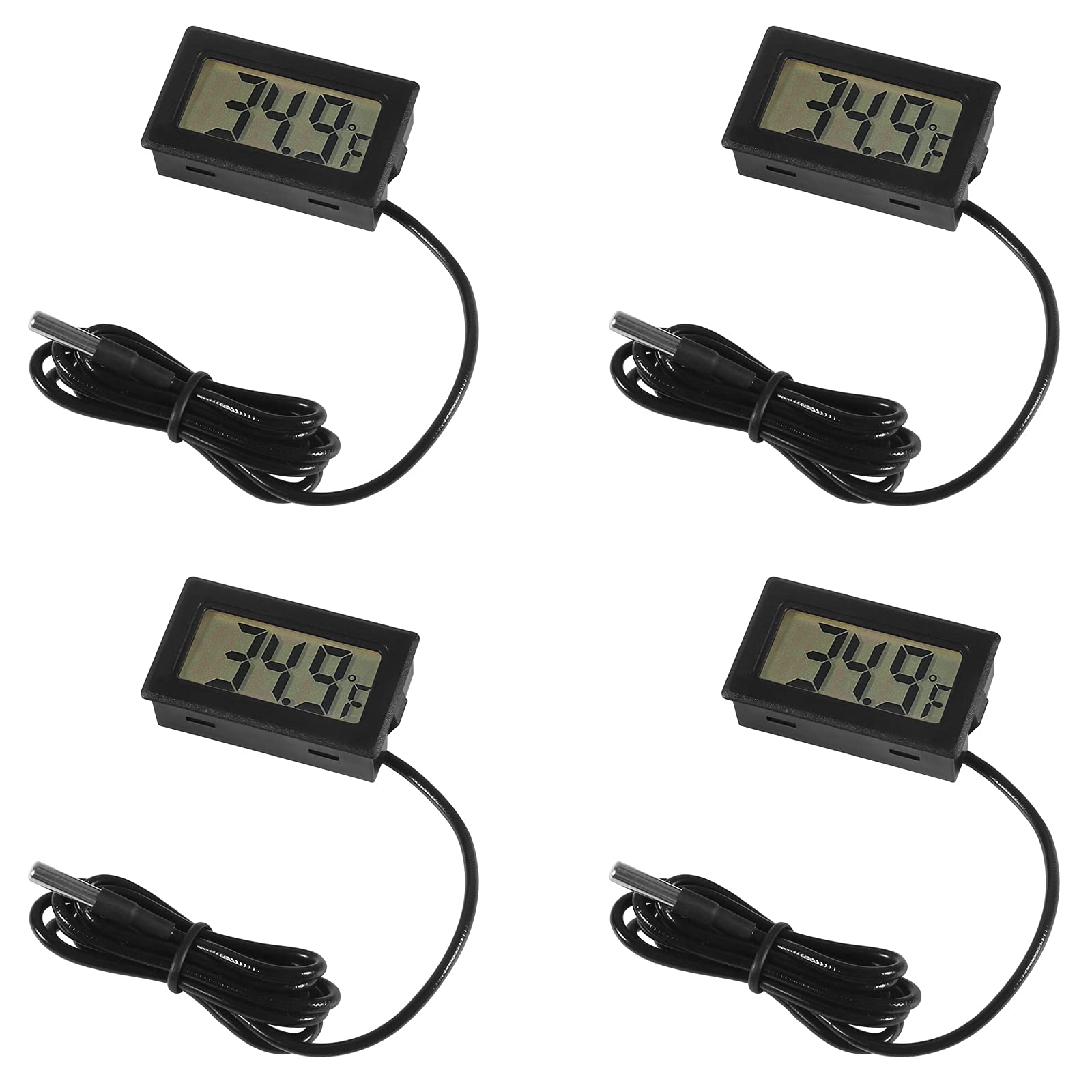 MELIFE 4pcs Digital LCD Thermometer Fahrenheit Temperature Digital LCD (℉) Fridge Thermometer Black 1M Cable with Probe for Fridge Freezer Refrigerator Aquarium