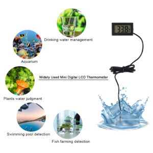 MELIFE 4pcs Digital LCD Thermometer Fahrenheit Temperature Digital LCD (℉) Fridge Thermometer Black 1M Cable with Probe for Fridge Freezer Refrigerator Aquarium