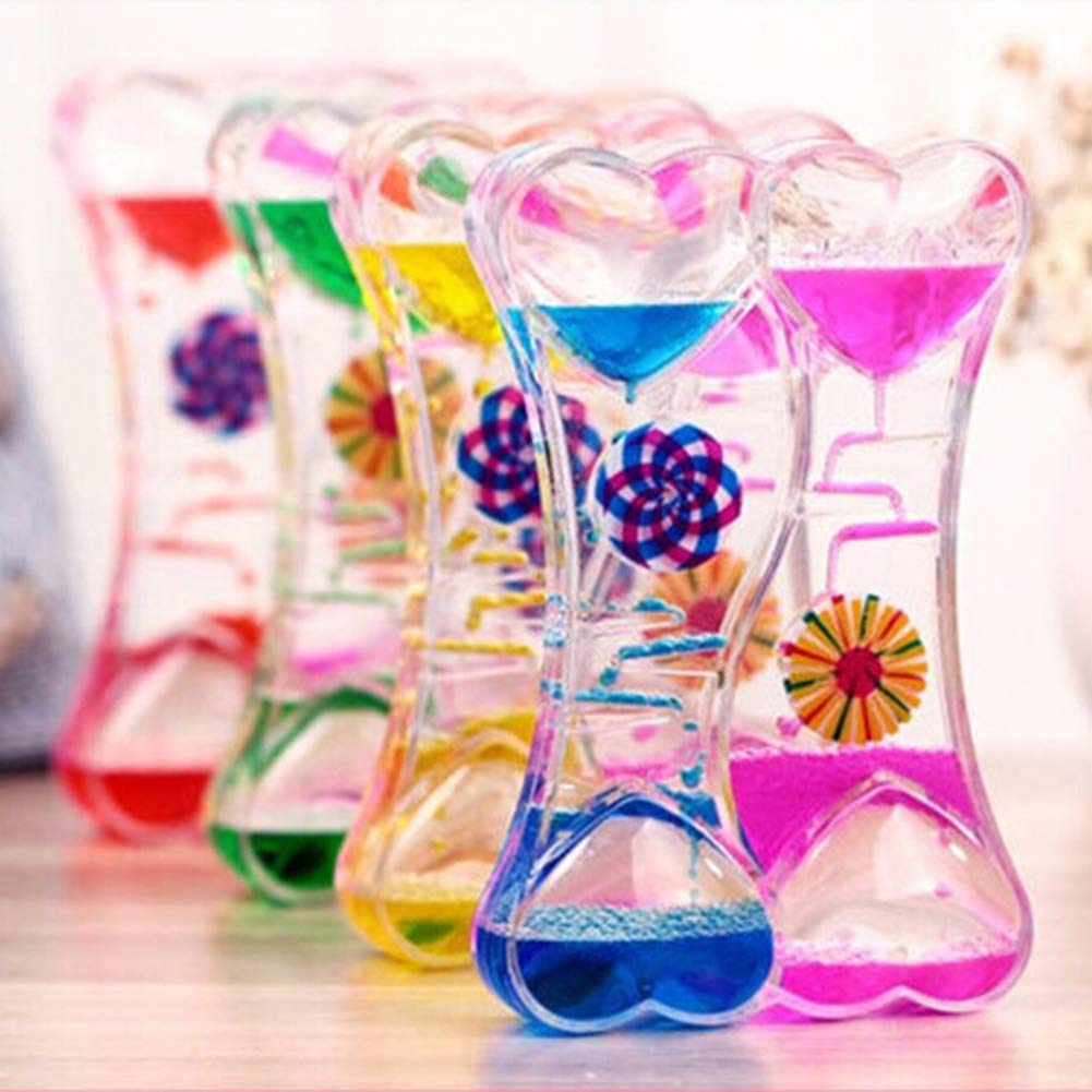 Connoworld Double Heart Liquid Motion Bubble Drip Oil Hourglass Timer Clock Kids Toy Gift Craft Decoration Ornament-Red Pink