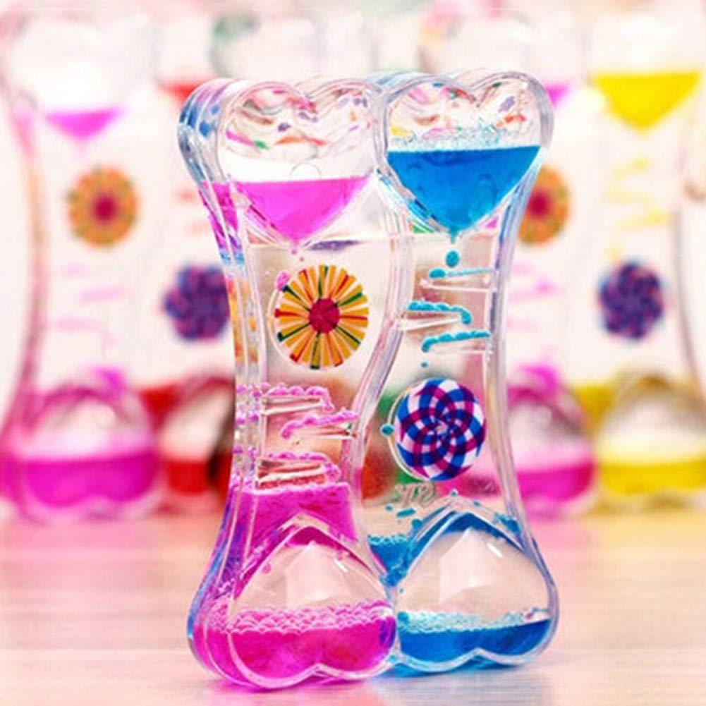 Connoworld Double Heart Liquid Motion Bubble Drip Oil Hourglass Timer Clock Kids Toy Gift Craft Decoration Ornament-Red Pink