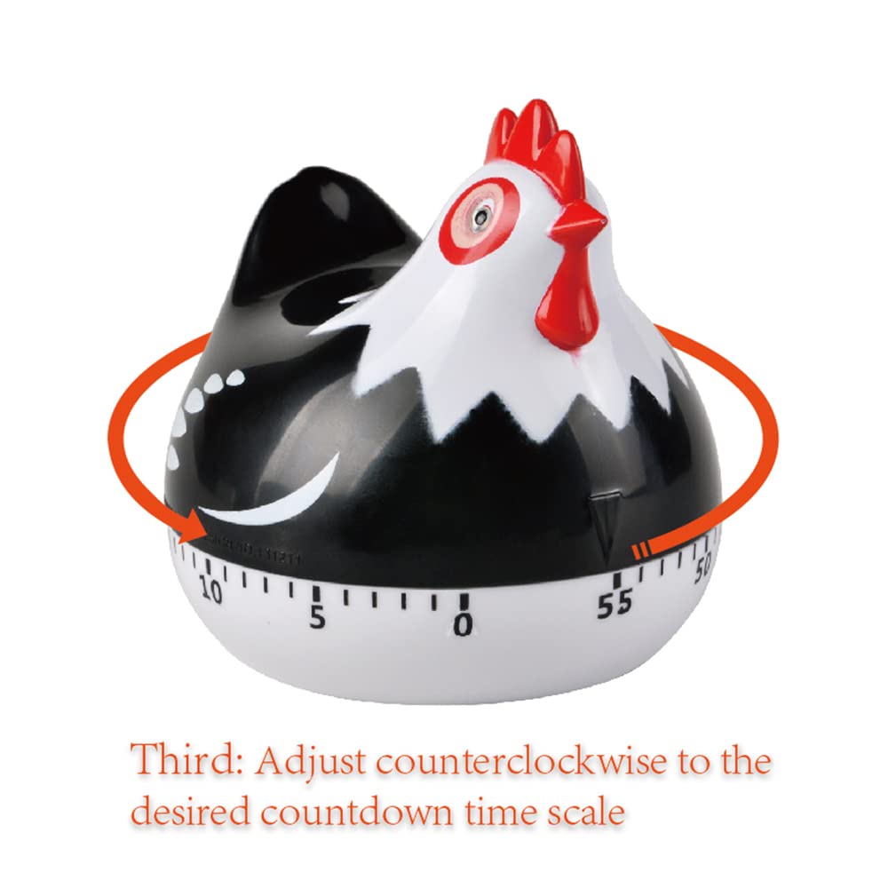 Chick Kitchen Timer Mechanical Rotating Alarm 55 Minutes Countdown Timer for Cooking Baking (Black)