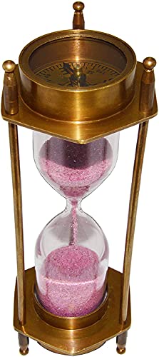 Antique Brass Sand Timer Hourglass with Maritime Brass Compass – Elevate Your Space with Nautical Charm!