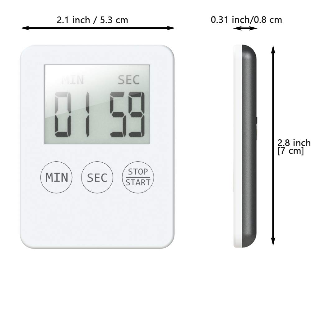 Attom Tech Ultra Slim Kitchen Timer, Thin Small Digital Mini Cooking Timer with Alarm and Magnet Back for Cooking Baking Sports Nap Games Office(White) (2)